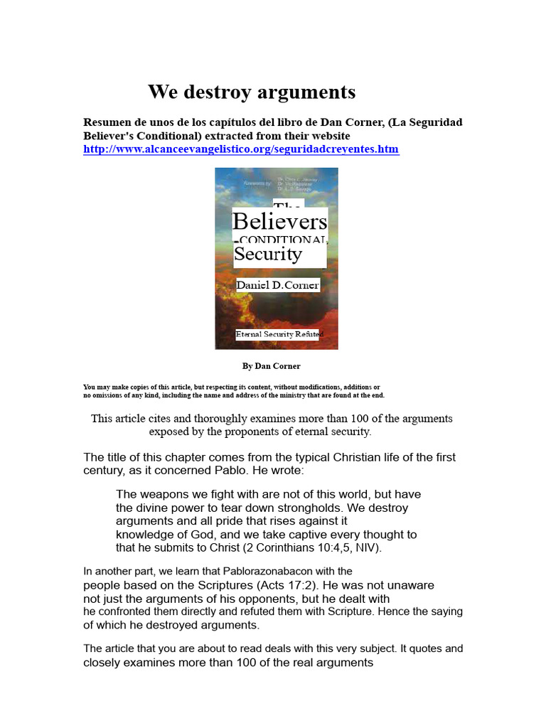 Destroying Arguments (Refuting Objections of Always Saved) PDF | PDF ...