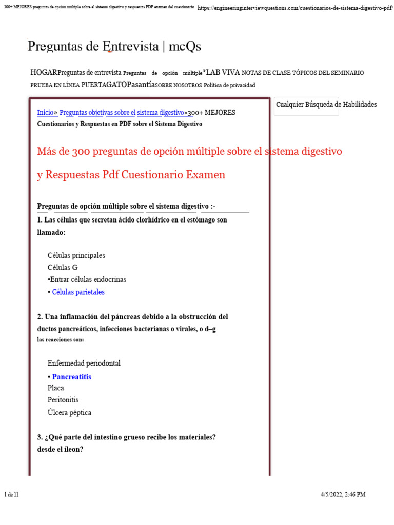 300+ MEJORES Preguntas de Opción Múltiple Sobre El Sistema Digestivo y ...