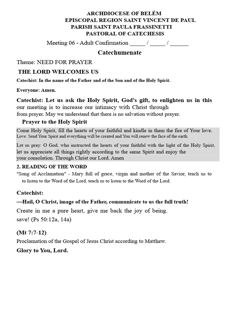 Confirmation Meeting 06 - The Need for Prayer | PDF | Grace In ...
