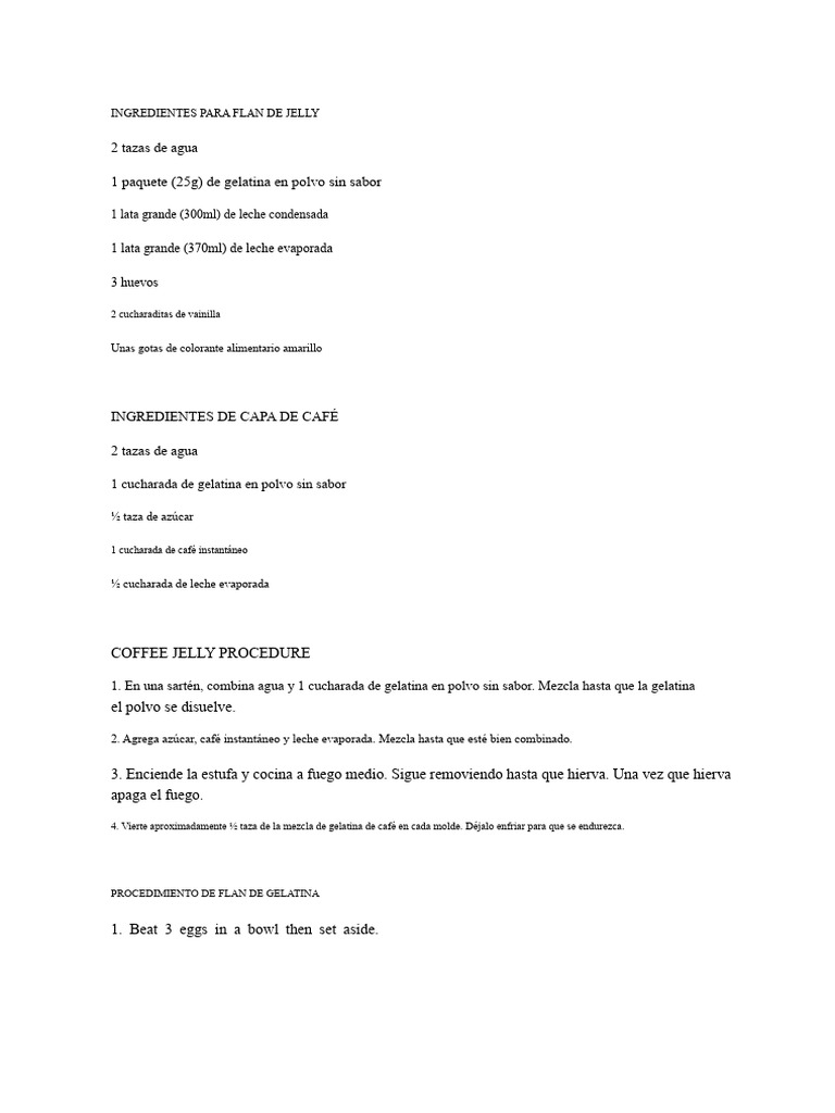 Ingredientes para Flan de Jelly | PDF | Bebida | Alimentos