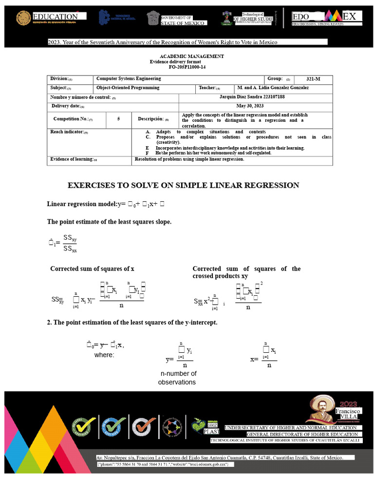 LINEAR REGRESSION EXERCISES | PDF | Regression Analysis | Linear Regression