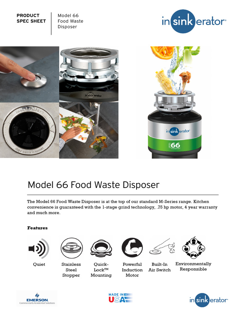 Model 66 Food Waste Disposer Specs | PDF