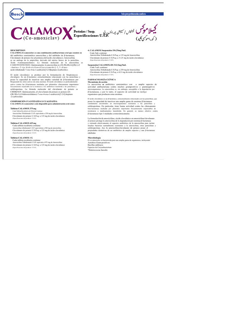 CALAMOX: Antibiótico Co-amoxiclav 156.25mg | PDF | Beta lactamasa ...