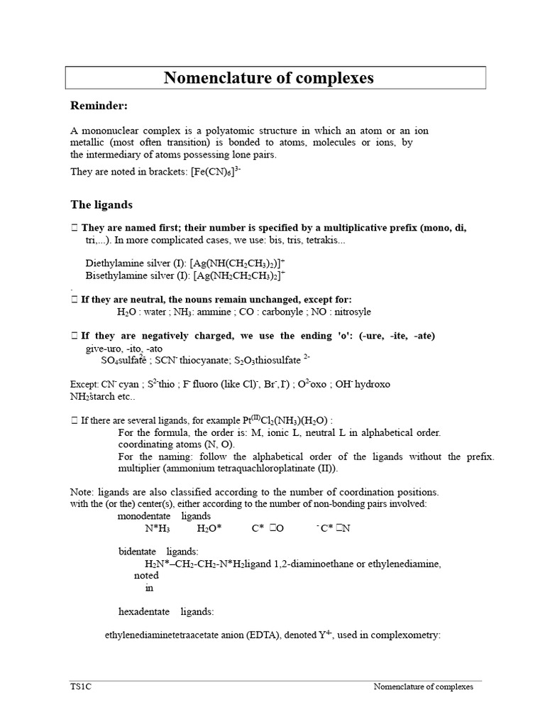Nomenclature of Coordination Complexes | PDF | Ligand | Coordination ...