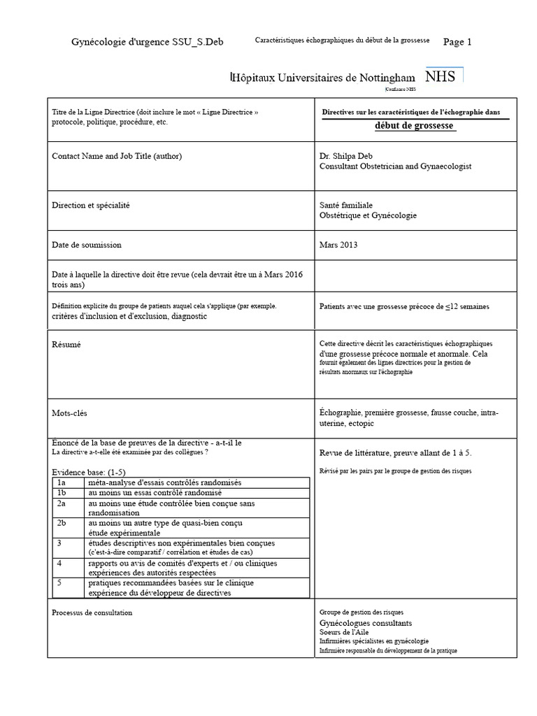 Ligne Directrice : Échographie en Grossesse Précoce | PDF | Grossesse ...