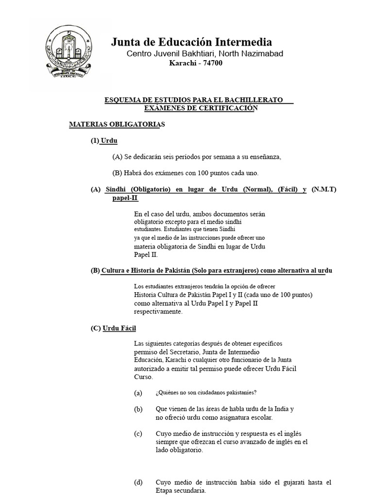 Esquema de Estudios para Hsc | PDF | Pakistán | Urdu