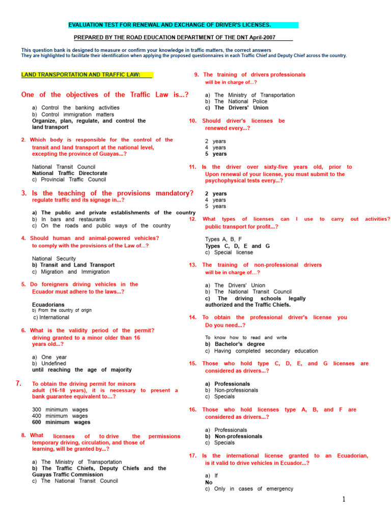 Driver's License Renewal Evaluation Test | PDF | Traffic | Crimes
