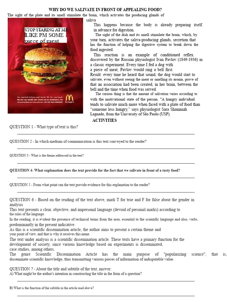 WHY DO WE SALIVATE IN FRONT OF APPETIZING FOOD | PDF | Saliva ...