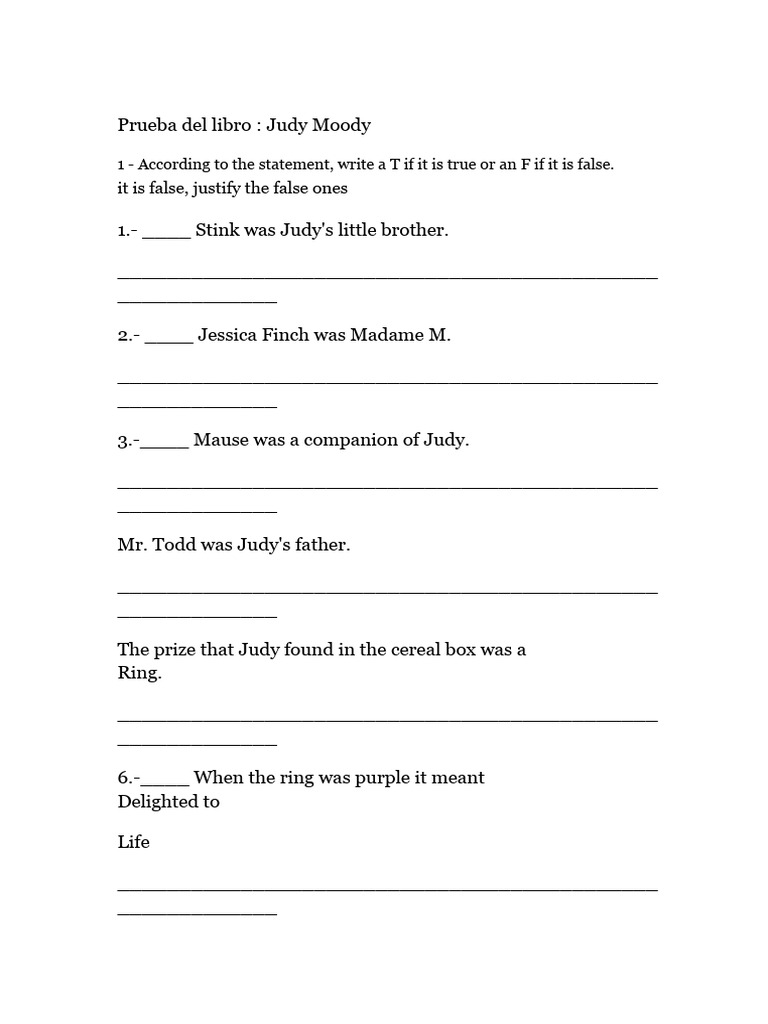 Test of The Book Judy Moody Is A Doctor | PDF