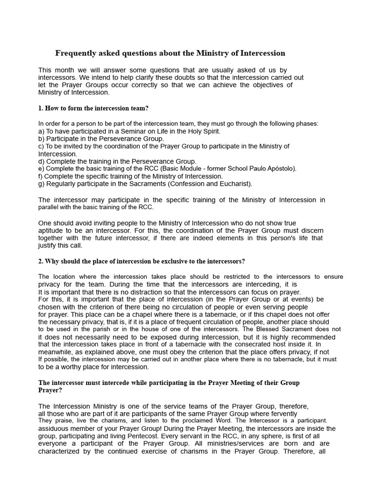 Frequently Asked Questions About The Ministry of Intercession | PDF ...