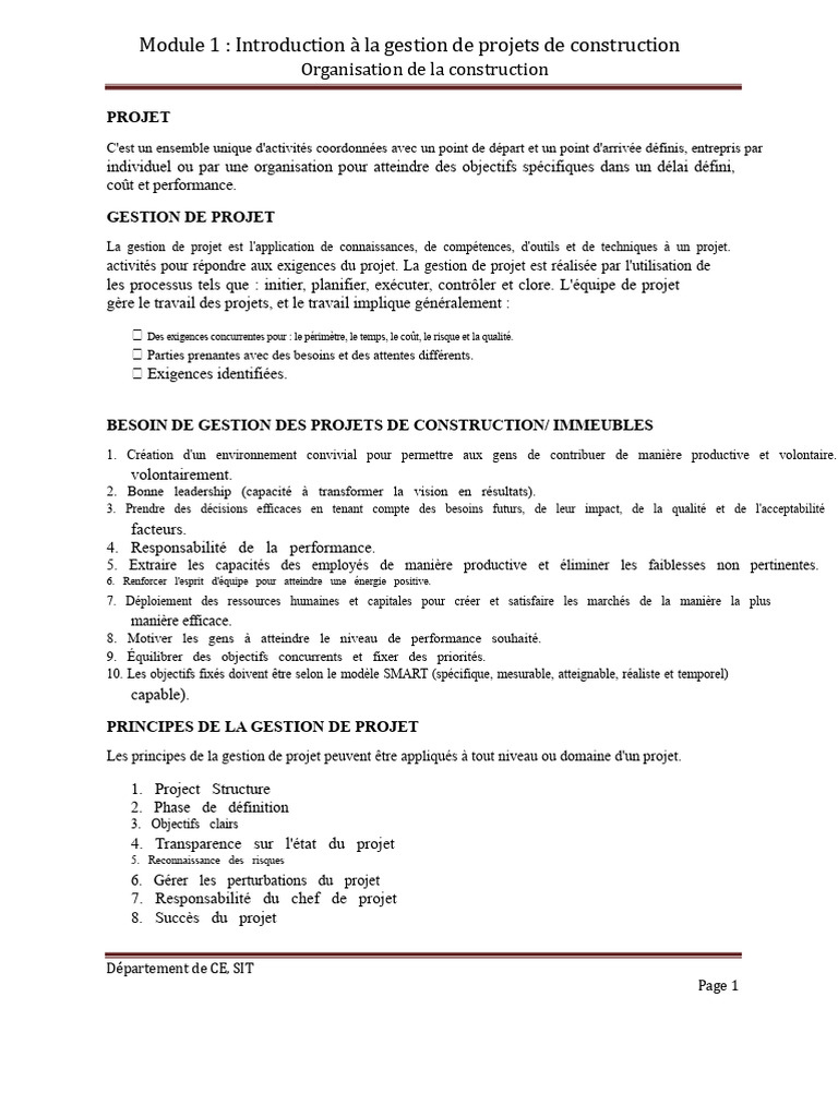 Introduction à la gestion de projets de construction | PDF | Gestion de ...