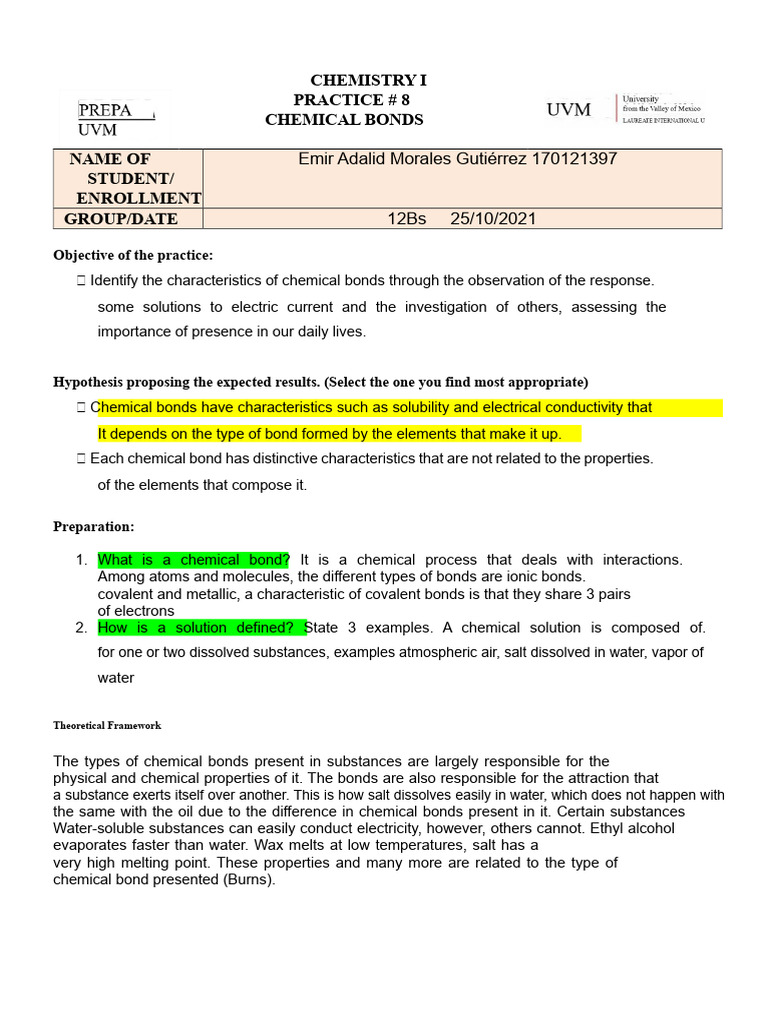 PRACTICE_8 | PDF | Chemical Bond | Chemical Substances