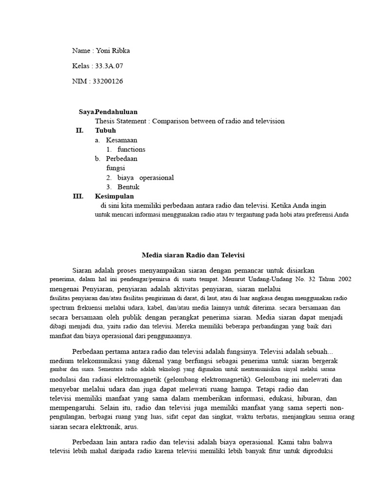 Menulis Esai Tentang Radio Dan Televisi | PDF