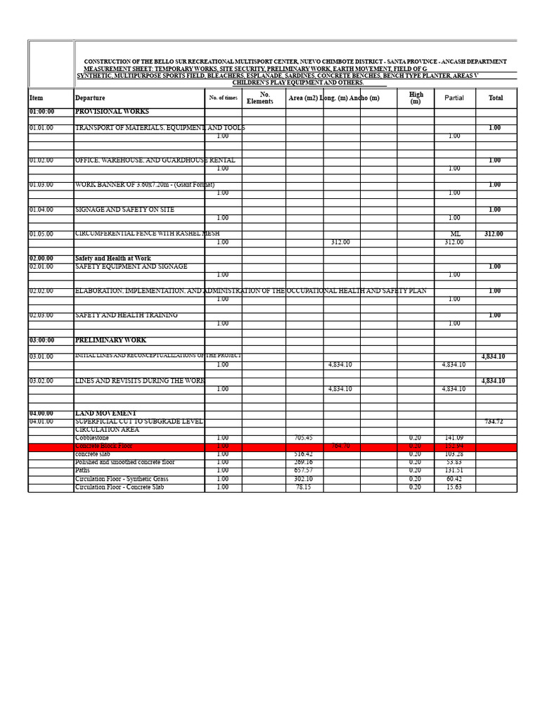 Sports Complex Measurement Sheet | PDF | Concrete | Civil Engineering