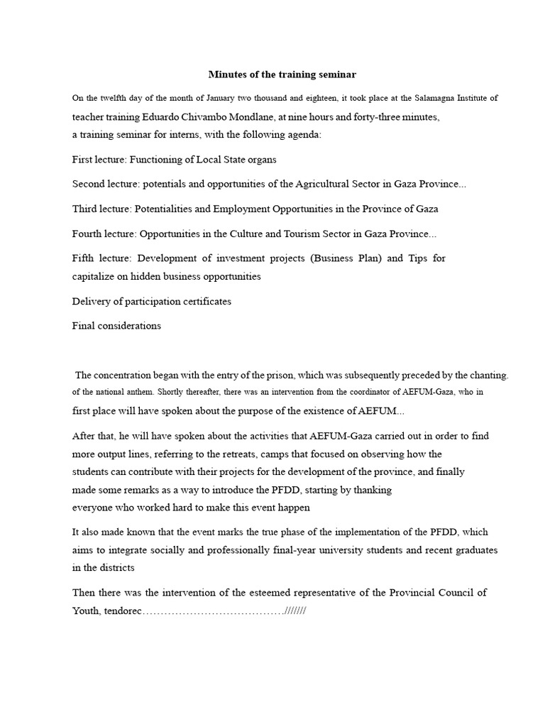 Minutes of The Training Seminar | PDF | Economies