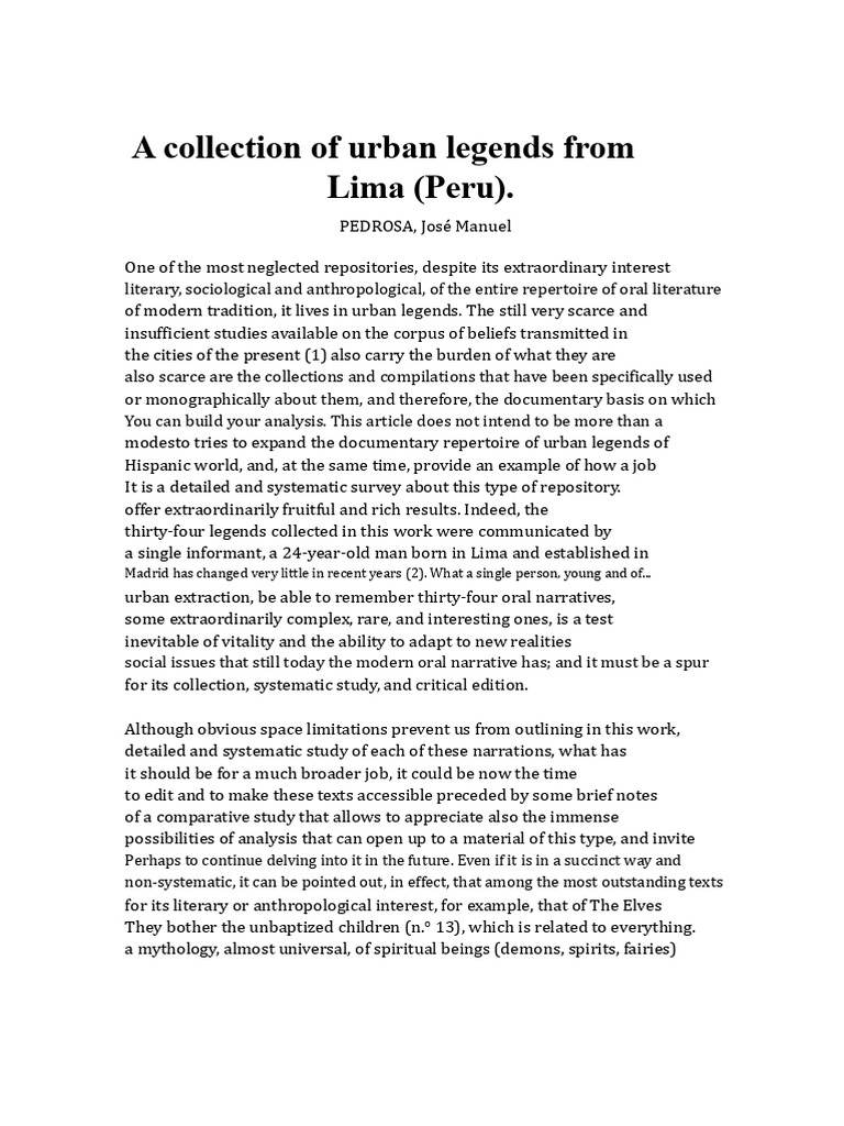 Urban Legends of Lima, Peru: A Study | PDF | Werewolves | Legends