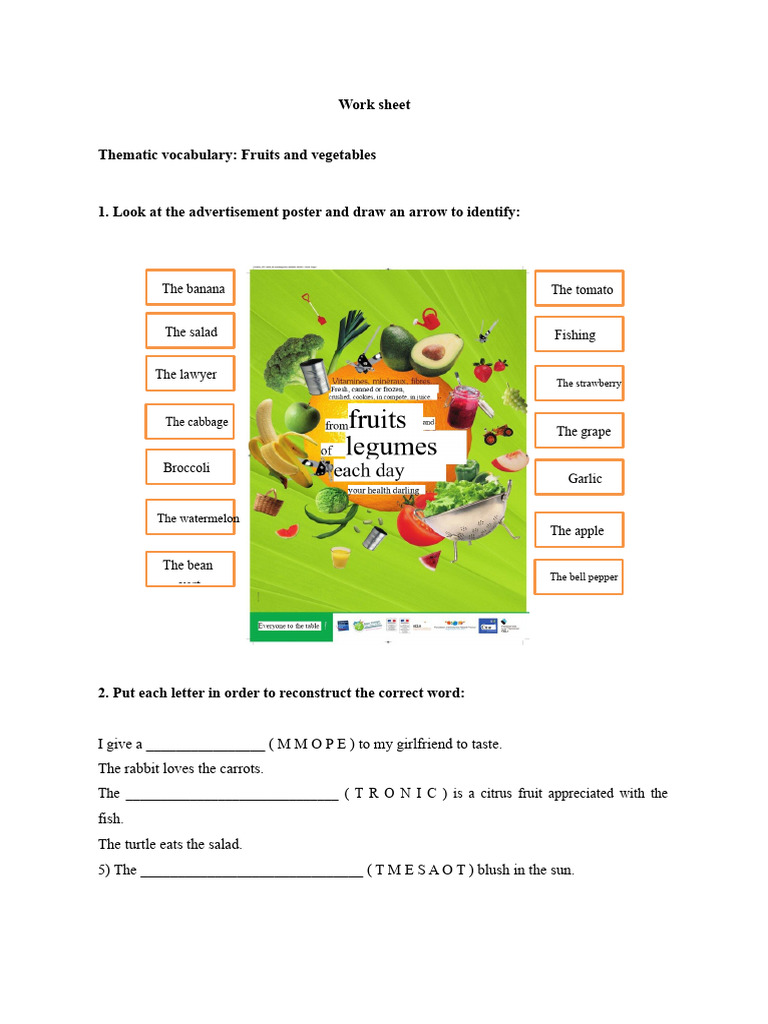 Fruits and Vegetables Worksheet | PDF