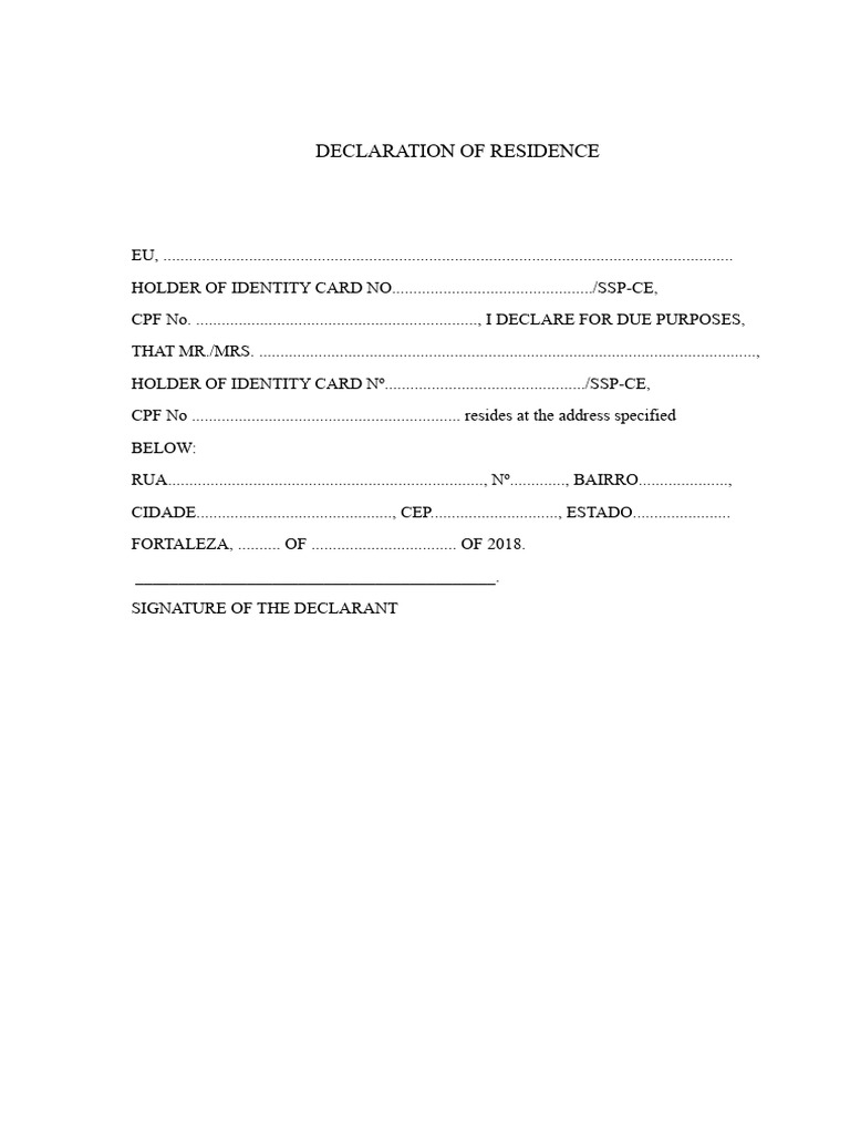 Declaration of Residence Template | PDF