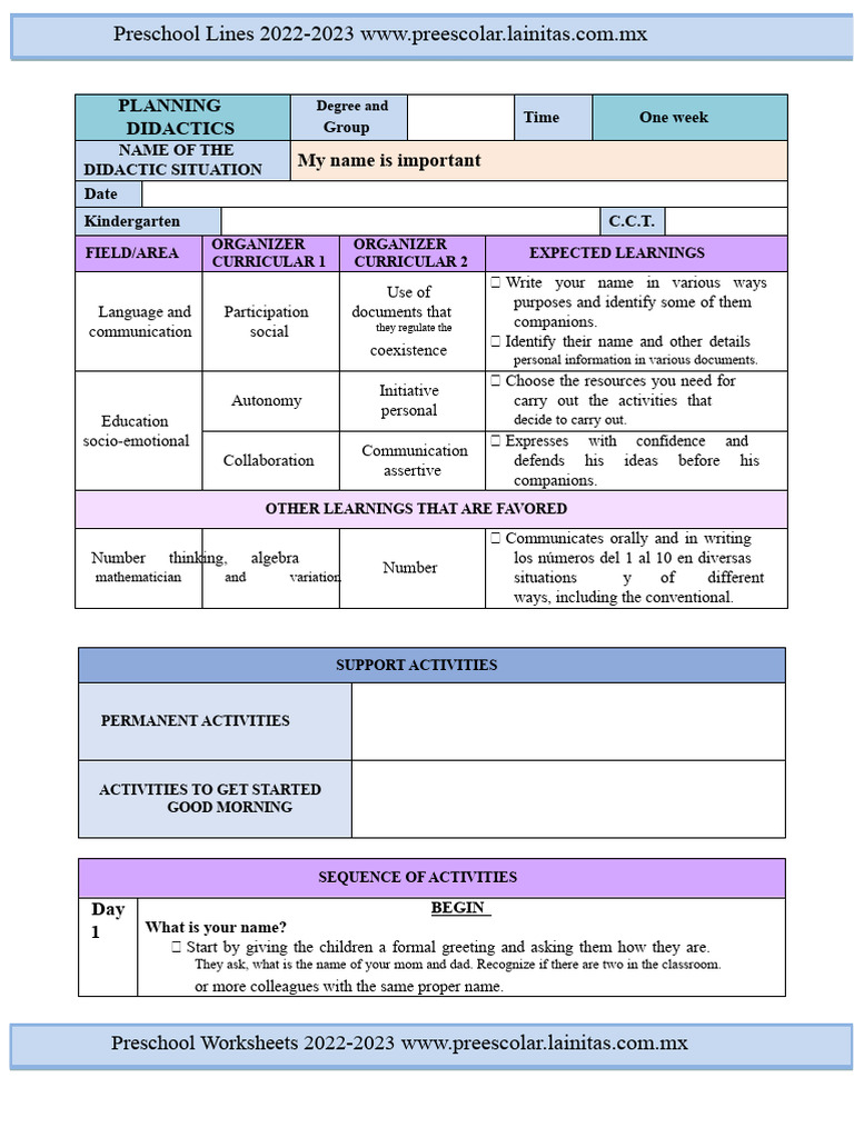 October 3 - My Name Is Important | PDF | Preschool | Curriculum