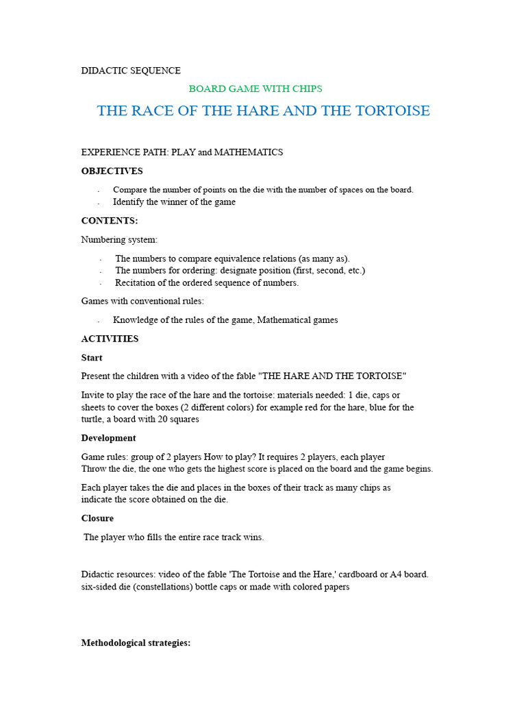 Math Board Game: Hare and Tortoise Race | PDF
