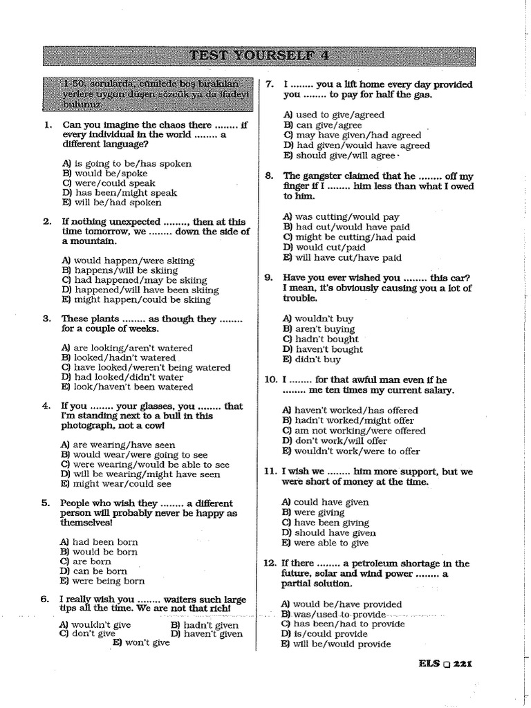 Els Test Yourself 4 - If&wish Clauses | PDF