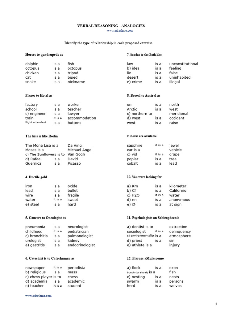 Verbal Reasoning - Analogies | PDF