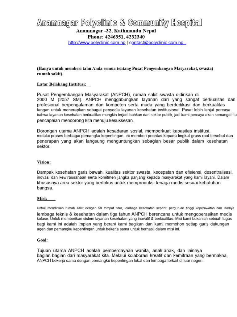 Rumah Sakit Swasta ANPCH Kathmandu | PDF