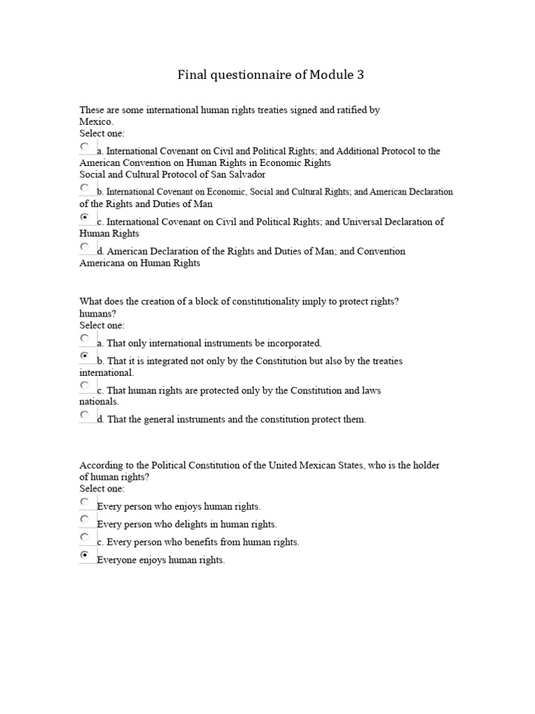 Final Questionnaire of Module 3 | PDF | Human Rights | Treaty