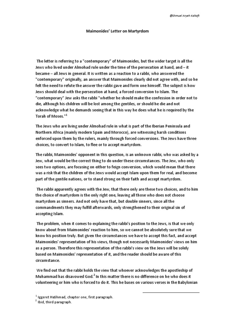 Maimonides' Letter On Martyrdom | PDF | Maimonides | Elijah