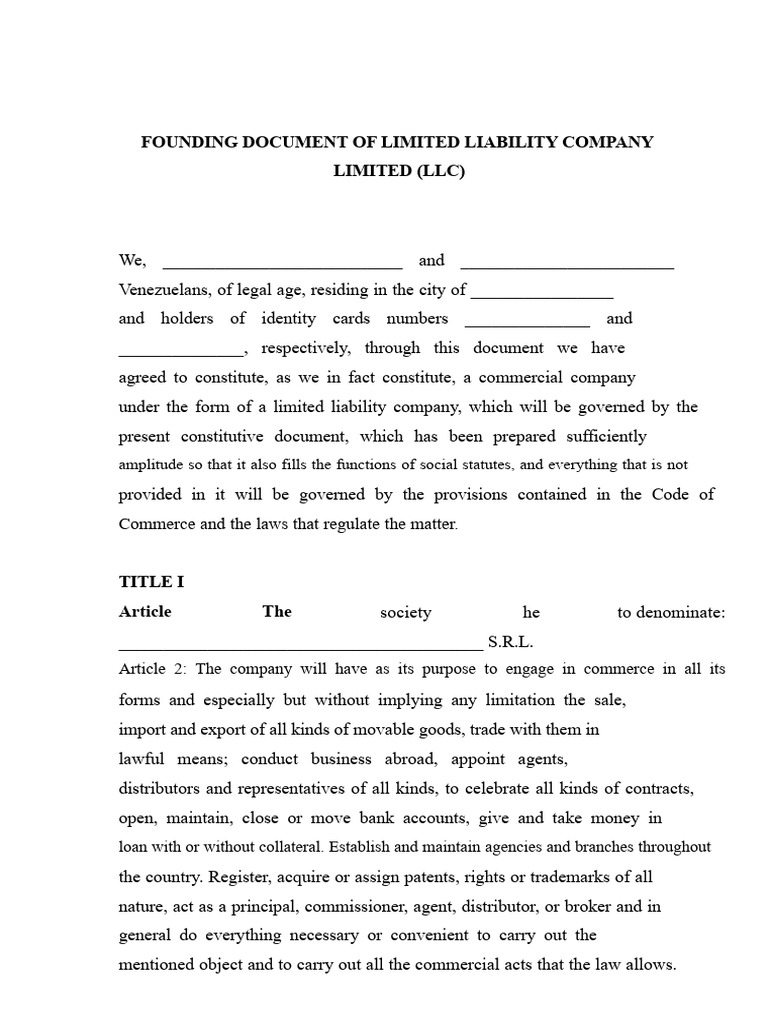 Constitutive Document of Limited Liability Company (L.L.C.) | PDF ...