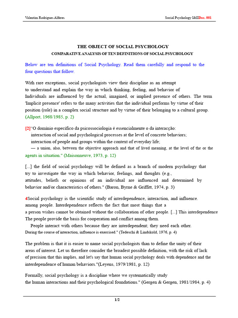 Social Psychology - Object of Study | PDF | Social Psychology | Psychology