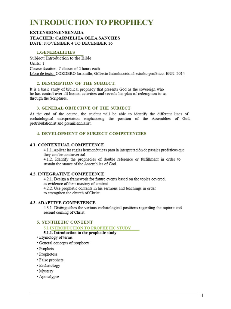 Introduction to Biblical Prophecy Course | PDF | Eschatology | Bible ...