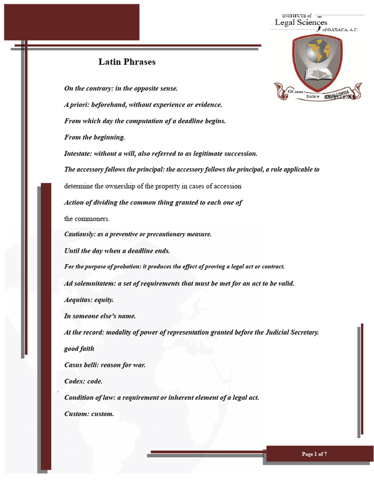 Glossary of Some Legal Phrases and Terms in Latin | PDF | Justice ...
