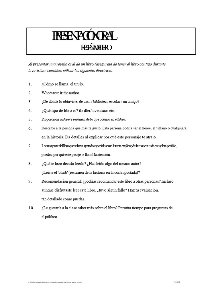 Guía para Reseña Oral de Libros | PDF