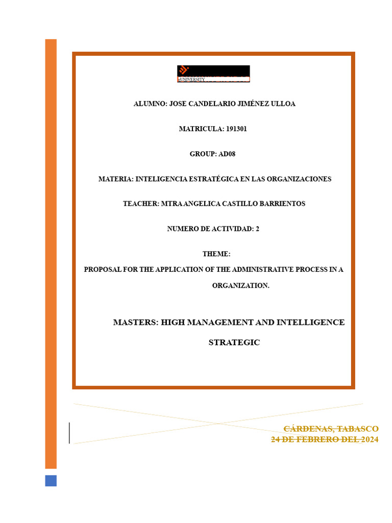 Activity 2 Proposal for the application of the administrative process ...