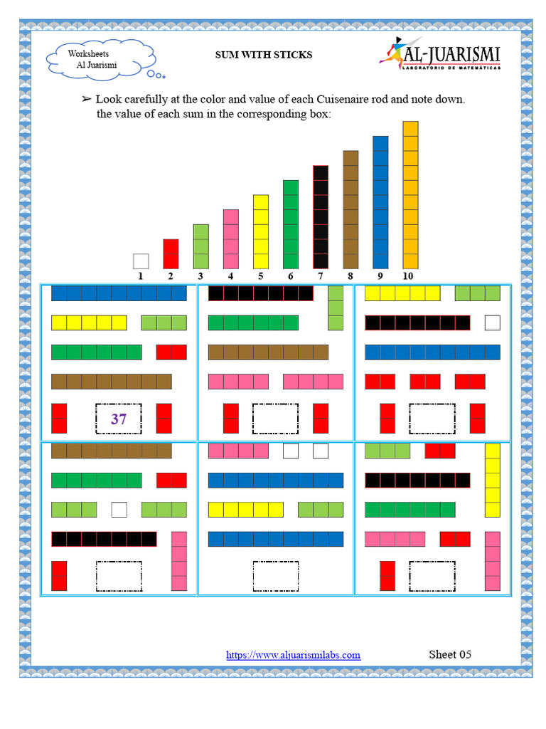 Sheet 05 Sum of One Digit Plus One Digit with Cuisenaire Rods | PDF