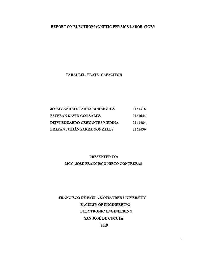 Laboratory Report "Parallel Plate Capacitor" | PDF | Capacitor ...