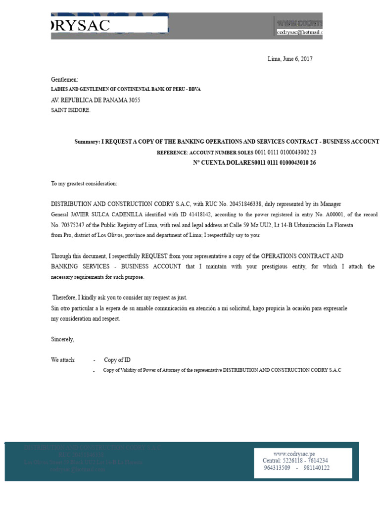 Request For Copy of BBVA Contract | PDF
