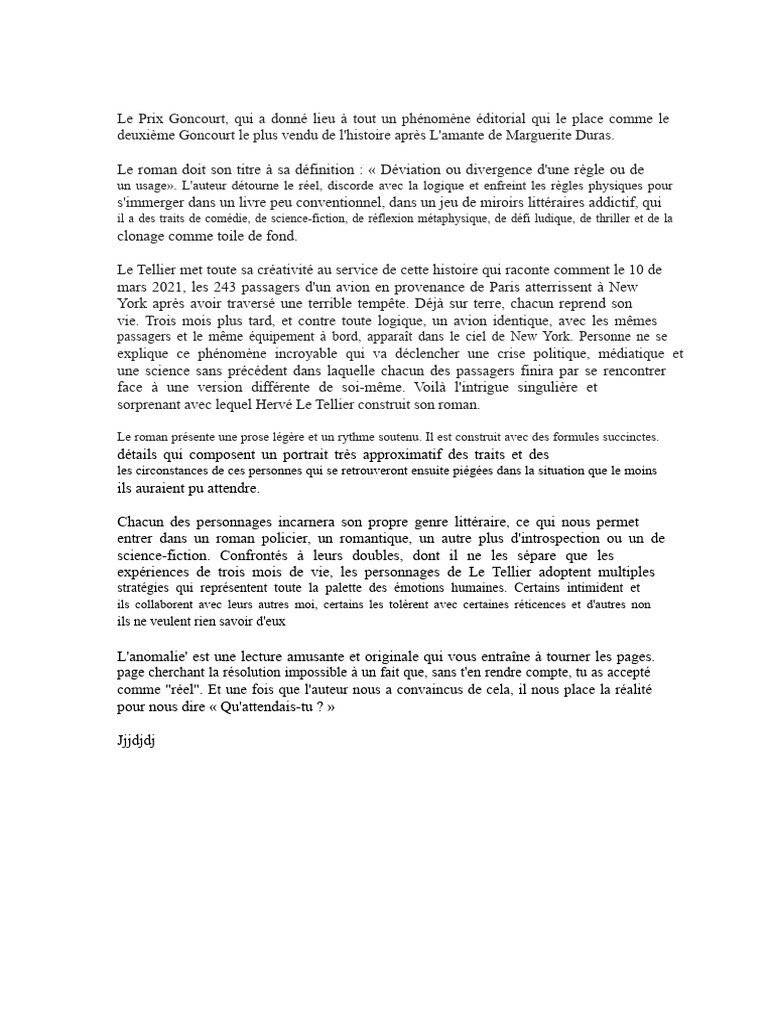 L'Anomalie : Roman captivant et surprenant | PDF