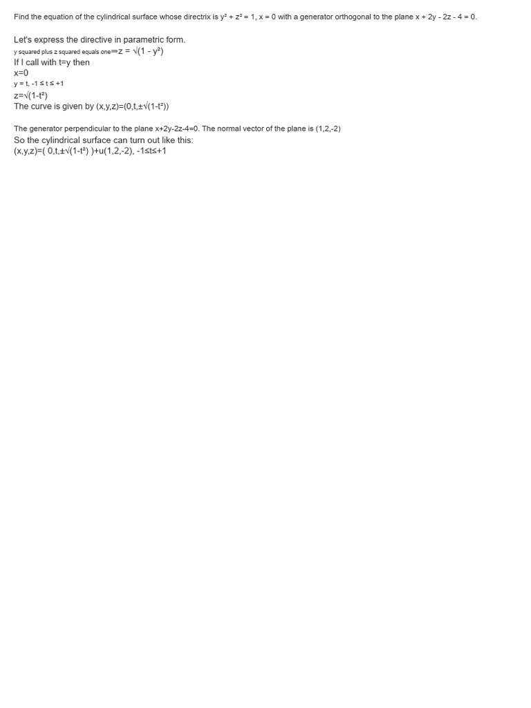 Find the equation of the cylindrical surface whose directrix is y. | PDF