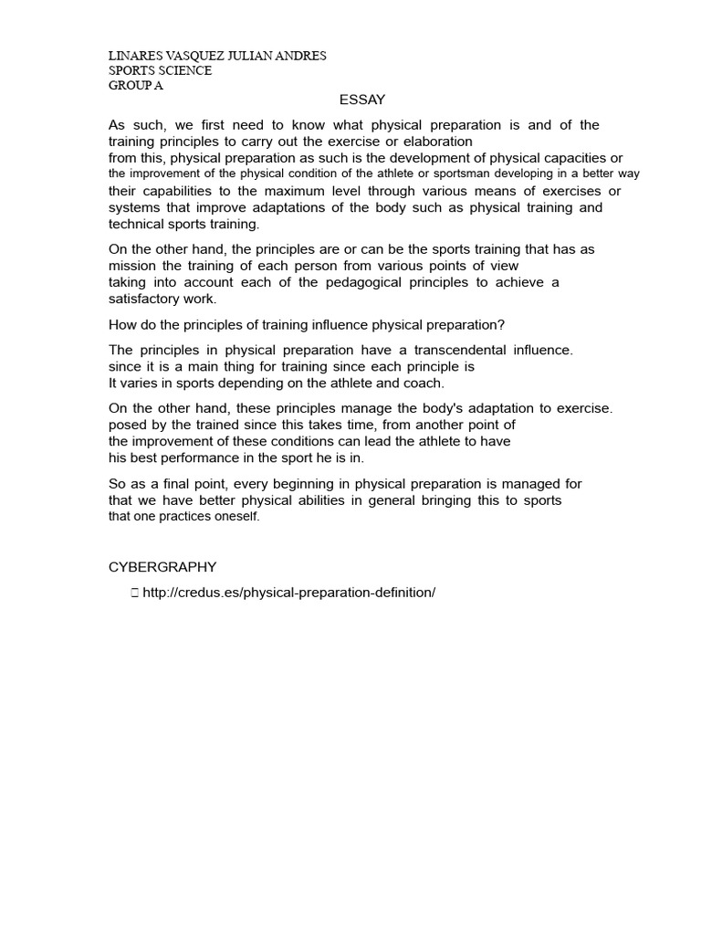 PHYSICAL PREPARATION ESSAY.docx | PDF