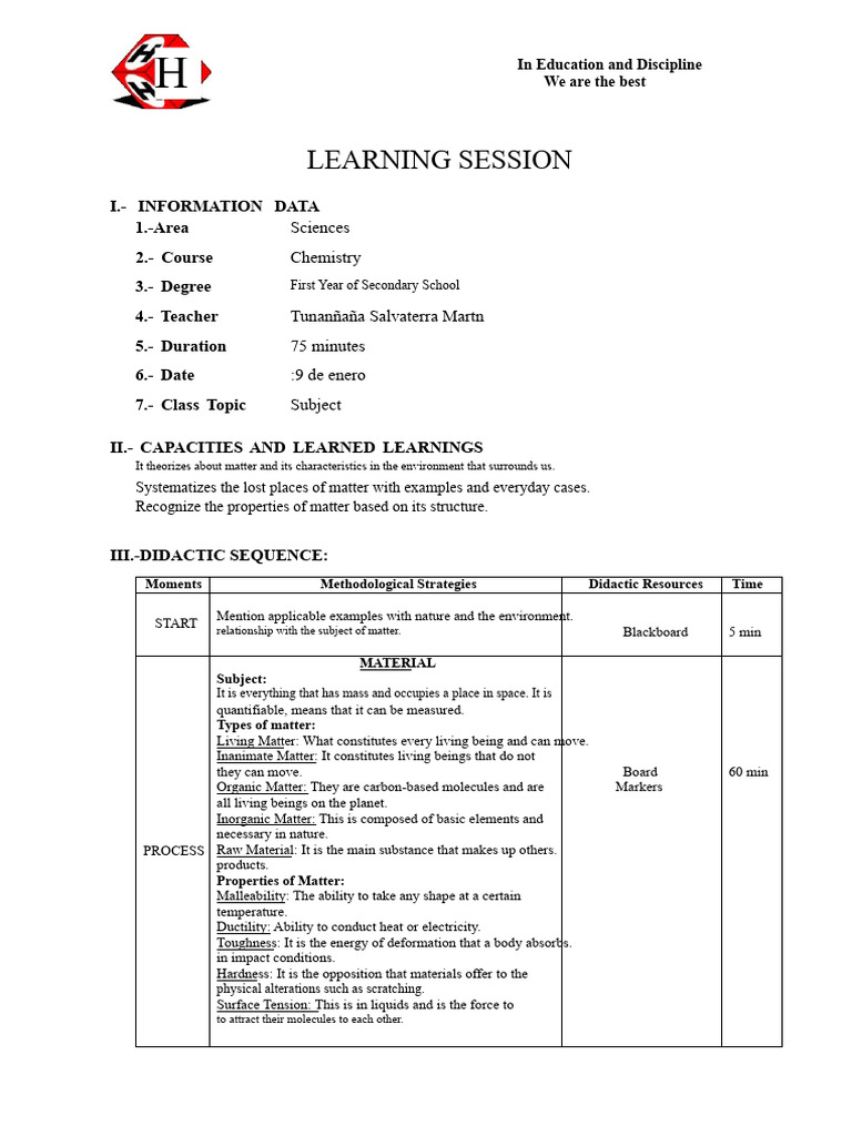 LEARNING SESSION N1 - FIRST YEAR OF SECONDARY SCHOOL | PDF | Matter ...