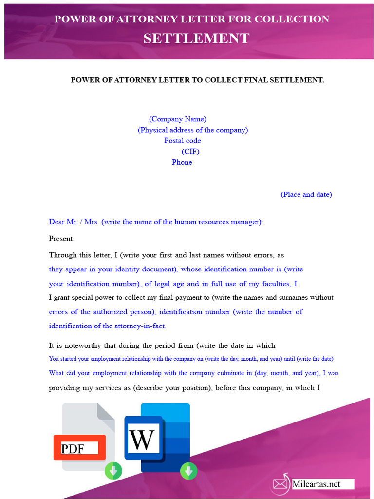 Power of Attorney Letter to Collect Severance Pay | PDF | Power Of Attorney