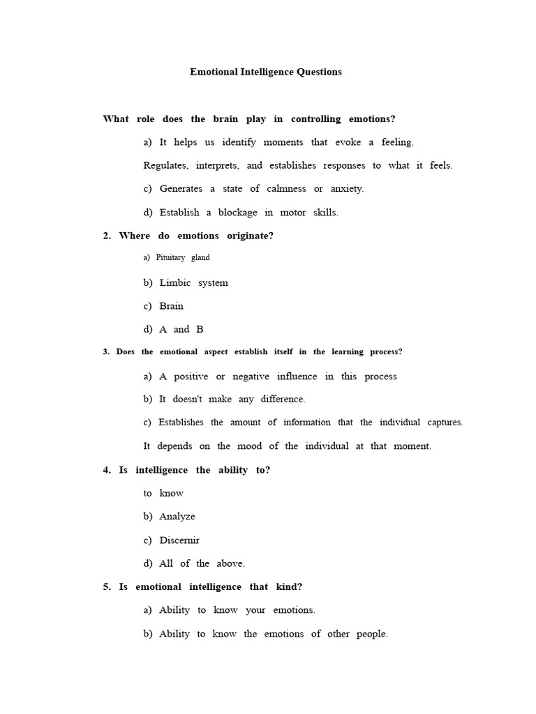 Emotional Intelligence Questions | PDF | Emotions | Intelligence