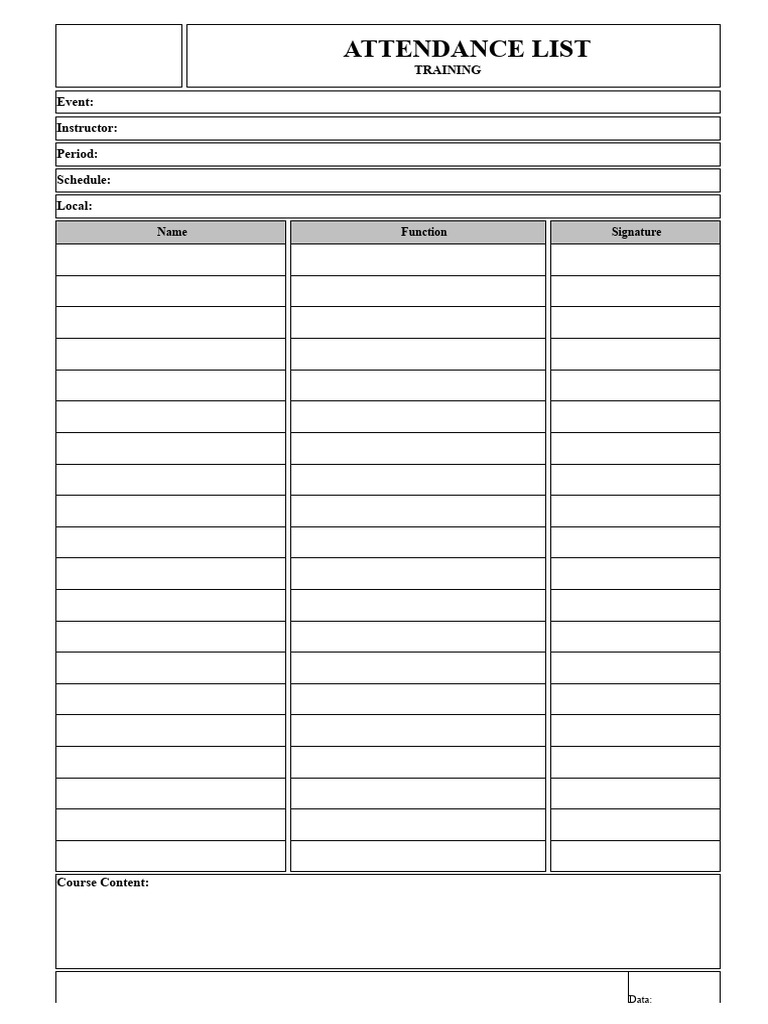 Training Attendance List Template | PDF