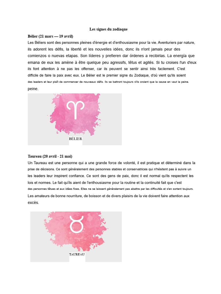 Caractéristiques des signes du zodiaque | PDF