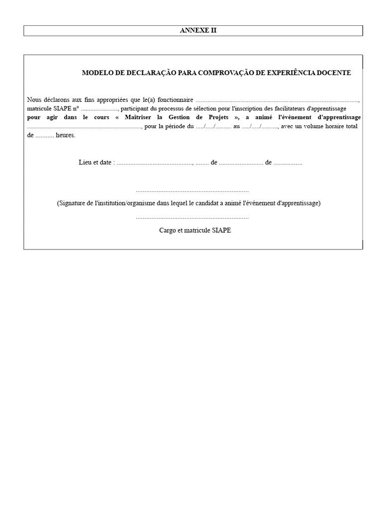Modèle de déclaration d'expérience docente | PDF