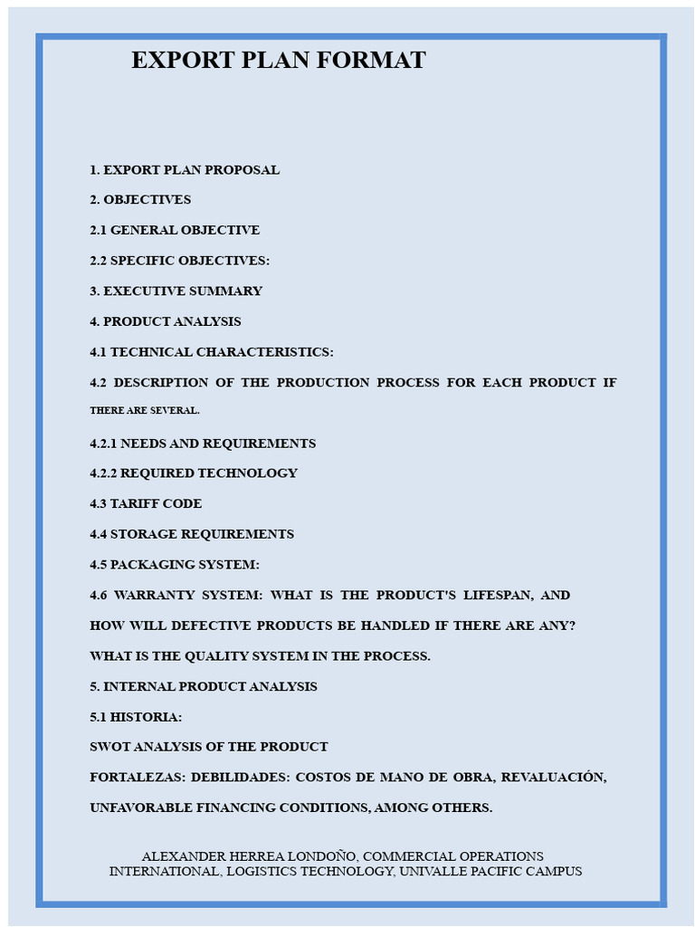 Export Plan Format | PDF