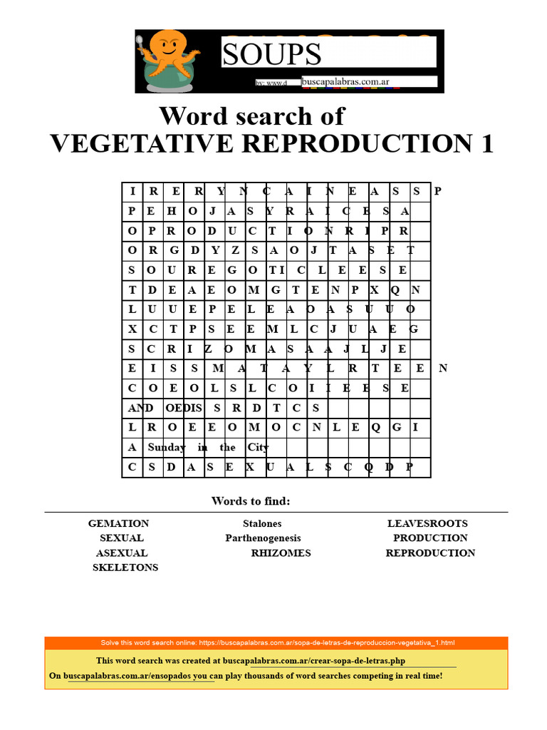 Word Search of Vegetative Reproduction 1 | PDF