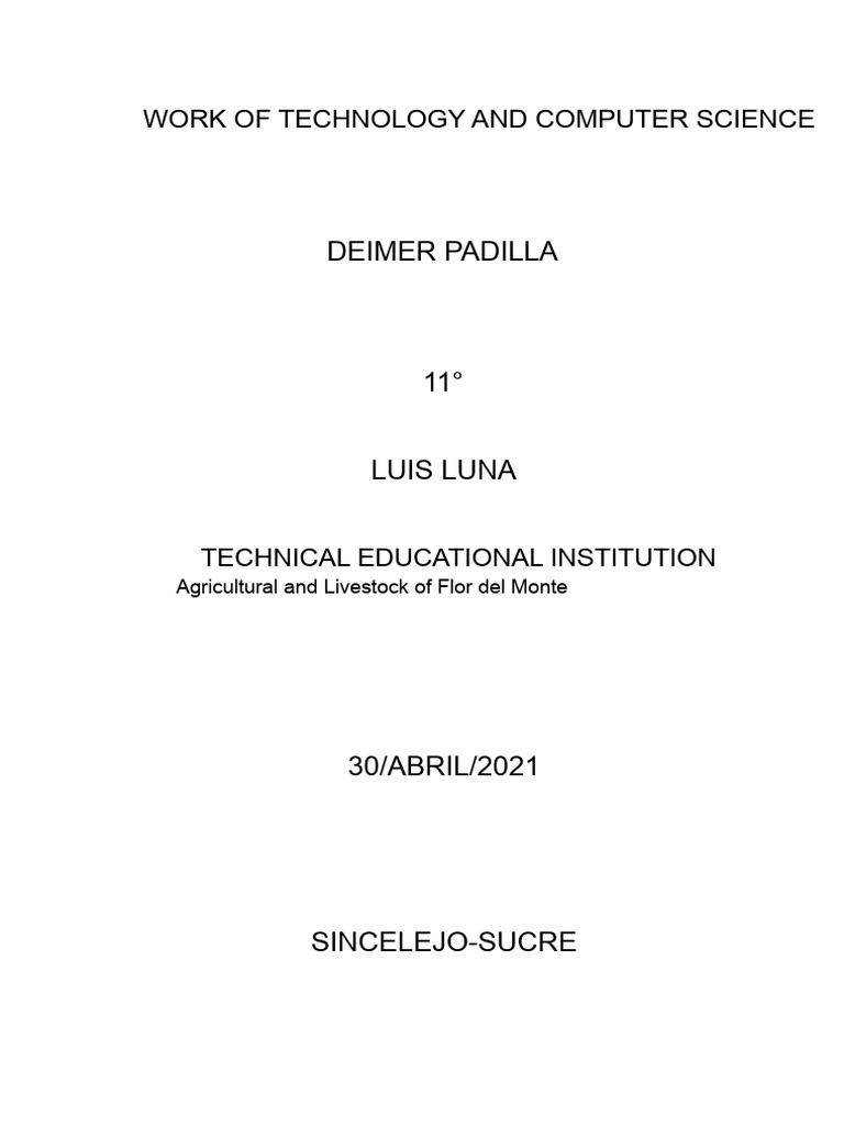 TECHNOLOGY AND COMPUTER SCIENCE WORK | PDF | Microsoft Word | Word ...